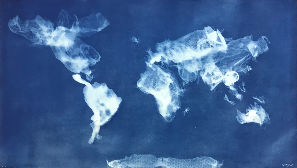 SAM3 unique cyanotpe "Plastic world map", signed, original art – Pretty ...